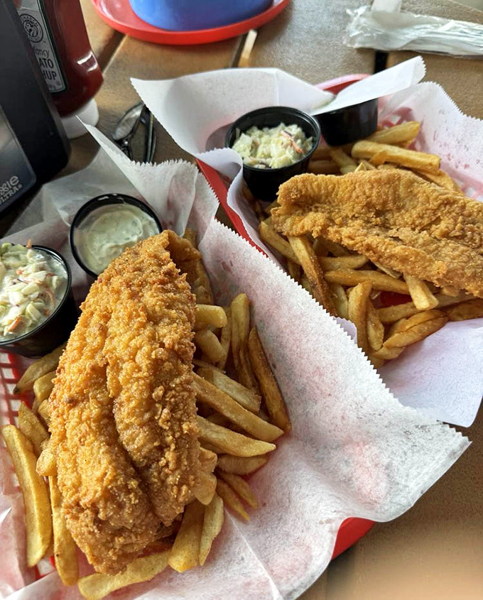 Golden-battered fish that shatters with each bite, paired with fries that somehow manage to stay crisp even in Florida's famous humidity—a minor miracle.