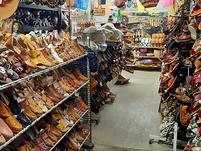 Not just boots—a leather lover's dream corridor. Every pair tells a story, from rodeo champions to honky-tonk heroes.