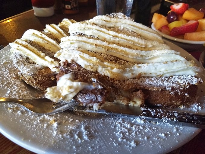 French toast that's dressed for the red carpet – layers of decadence topped with enough cream to make a dairy farmer blush.