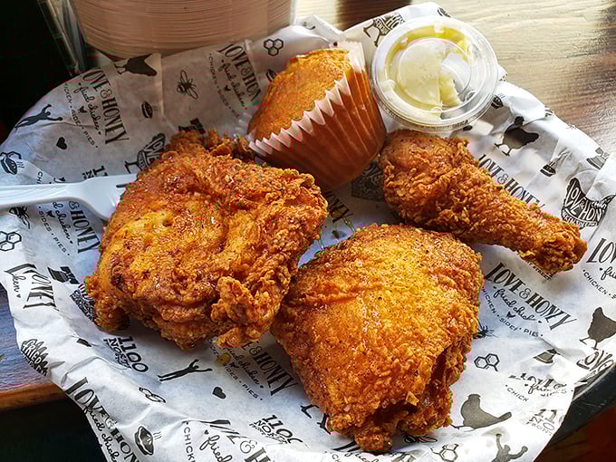 Golden-brown perfection that makes you question every other fried chicken you've ever eaten. The audible crunch should be classified as music.