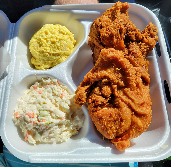 Golden-brown perfection meets creamy sides—this isn't just fried chicken, it's edible artwork with a PhD in comfort.