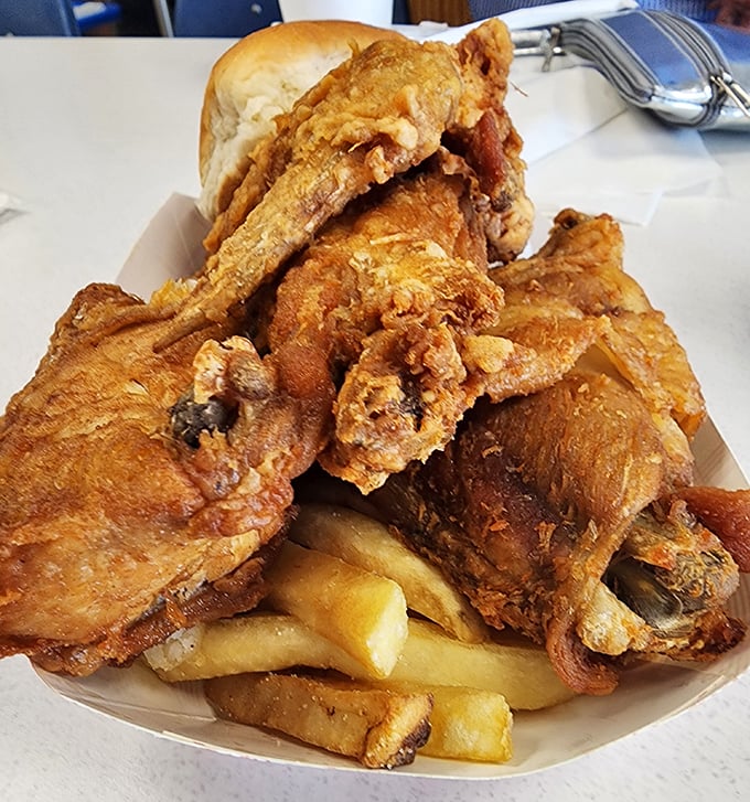 Golden-brown perfection that makes you wonder if Colonel Sanders has been taking notes. This chicken doesn't just speak—it sings.
