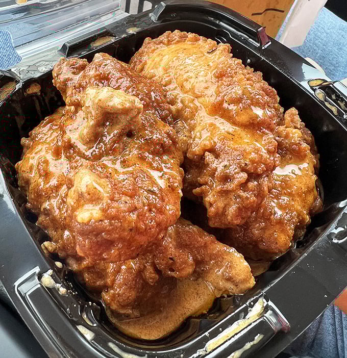 Golden-brown perfection that makes Colonel Sanders look like an amateur. This chicken doesn't just crunch—it serenades your taste buds.
