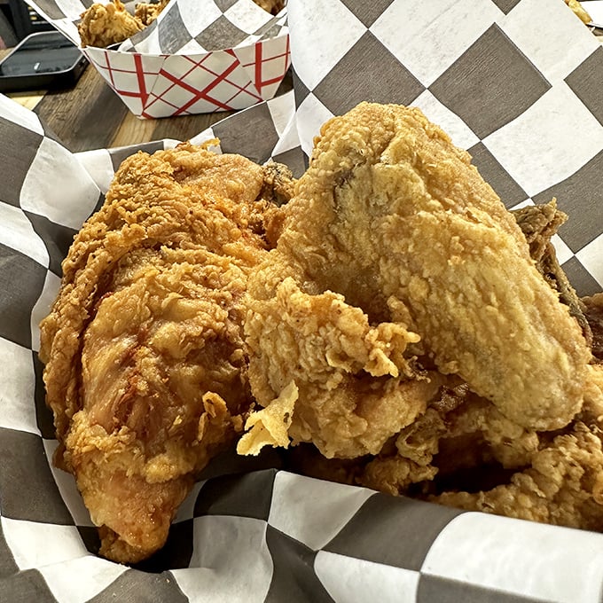 Golden-brown perfection that makes Colonel Sanders look like an amateur. This fried chicken doesn't just talk the talk—it clucks the cluck. 