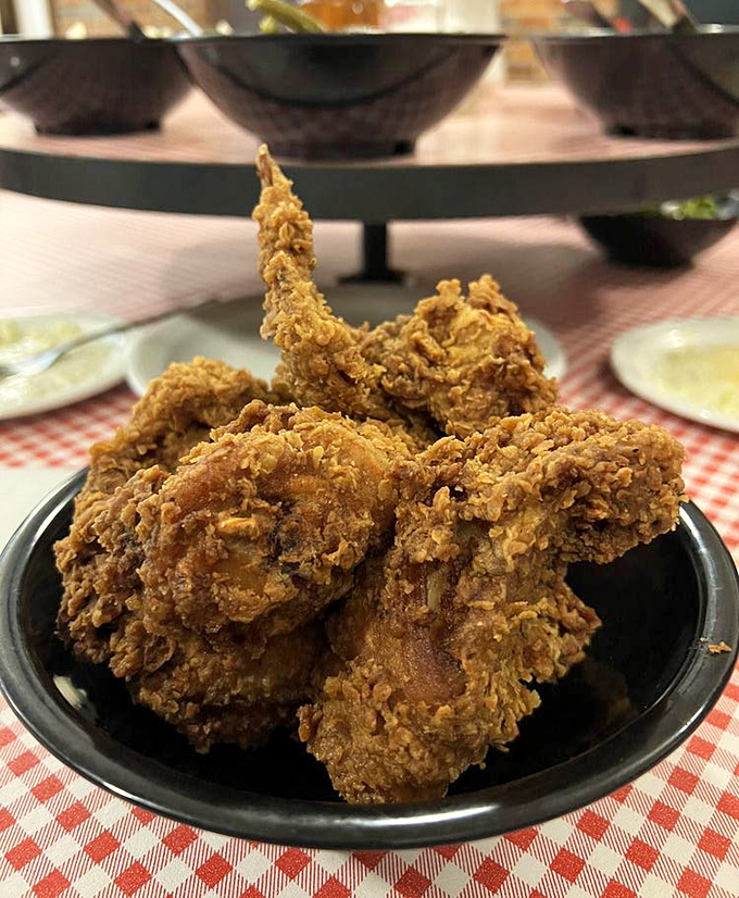 This golden-brown fried chicken achieves the kind of crispy perfection that would make Colonel Sanders weep with envy.
