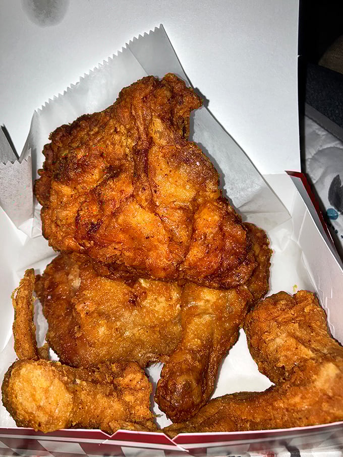 Golden-brown perfection that makes Colonel Sanders look like an amateur. This chicken doesn't just talk the talk—it clucks the cluck.
