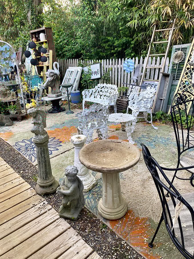 Garden statuary heaven! Where weathered concrete birdbaths and wrought iron chairs have already proven they can survive Pennsylvania's four seasons.