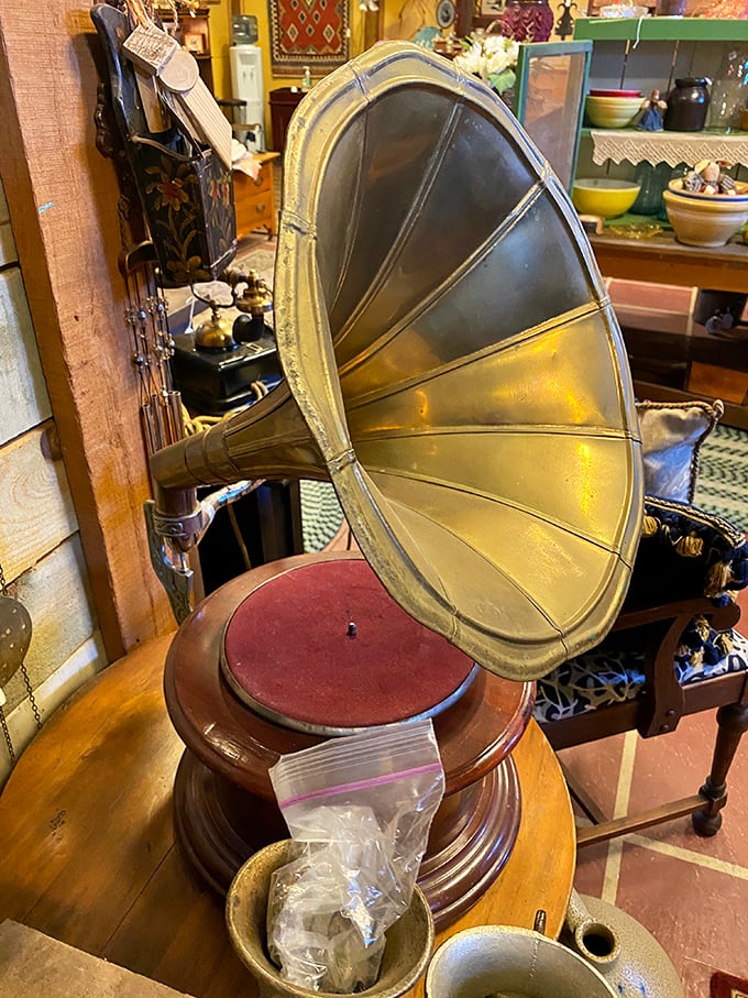 Before Spotify, before CDs, even before vinyl—this brass gramophone turned mechanical vibrations into living room concerts that families gathered around like campfires.