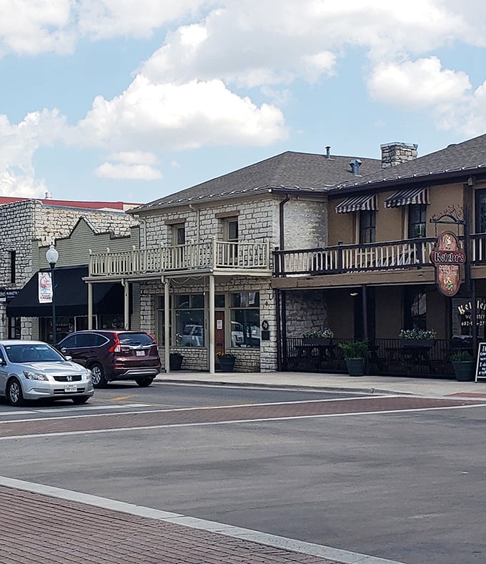 Two-story limestone buildings with wooden balconies—Granbury's downtown could double as a time machine with better shopping options.