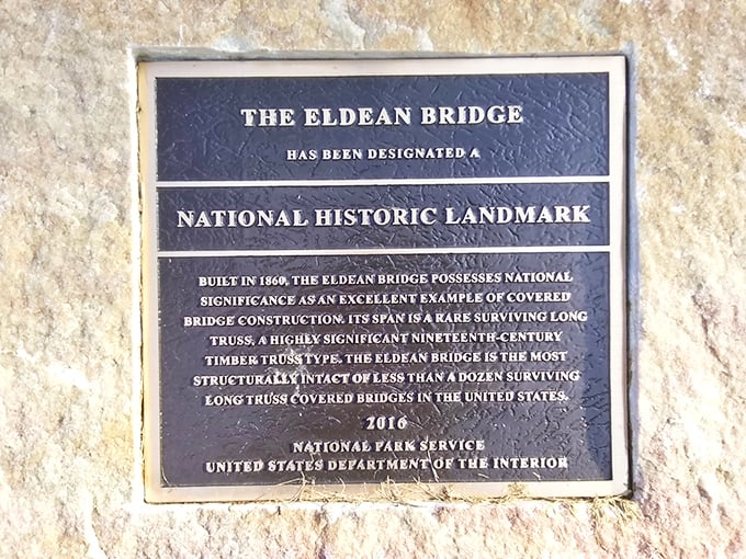 This isn't just any bridge—it's a National Historic Landmark. The plaque confirms what your eyes already told you: this place matters.