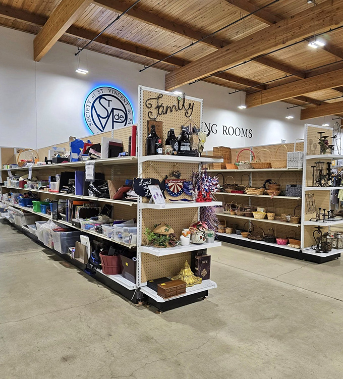 The home decor section is where vintage charm meets modern bargain hunting—one person's discarded "Family" sign is another's perfect wall accent.