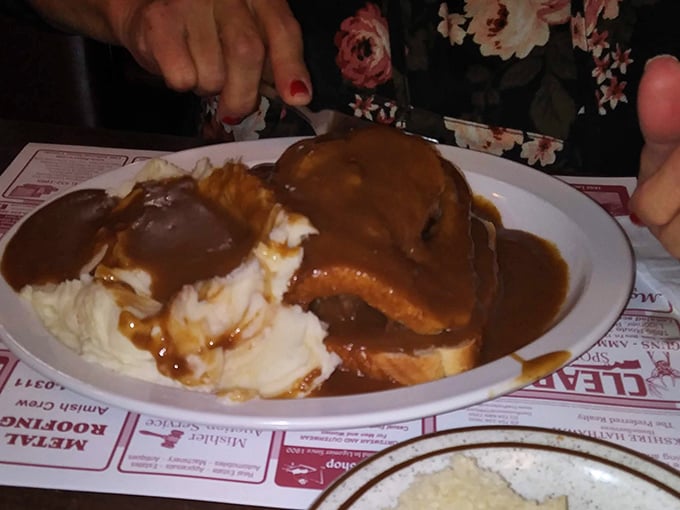 Hot roast beef swimming in rich gravy – comfort food that would make your grandmother weep with joy.