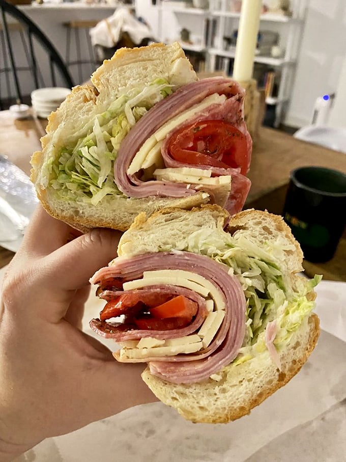 Behold the Italian hoagie in all its layered glory—a masterpiece where meat, cheese, and veggies achieve perfect harmony.