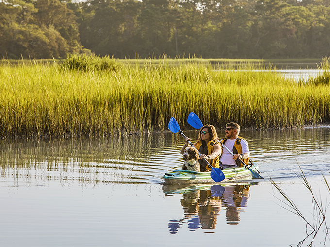 Gliding through marshlands with your best friend and furry companion—Cape Charles proves some adventures are better shared with both two-legged and four-legged companions.