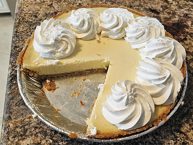 The star of the show: key lime pie with perfect peaks of whipped cream. That pale yellow filling holds the tangy secret to Florida's soul.