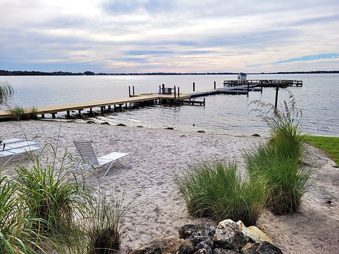 Lake Dora's peaceful shoreline offers the perfect escape, complete with Adirondack chairs positioned for maximum sunset-gazing and soul-restoring.