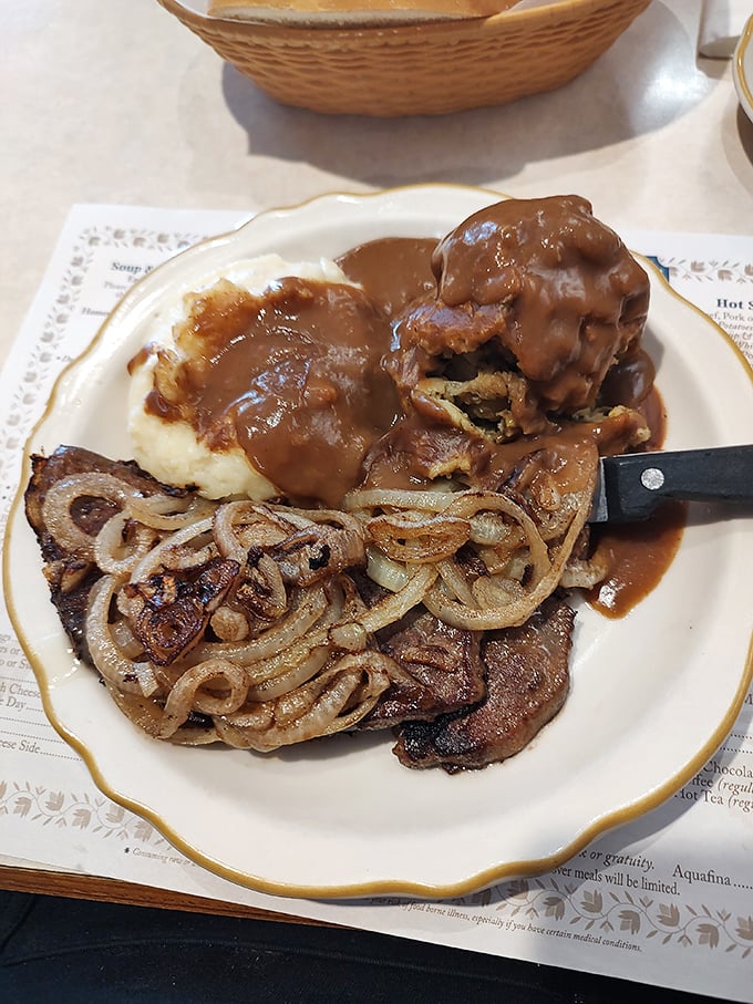 Meat and potatoes elevated to an art form. That gravy doesn't just cover the food—it embraces it like a warm Ohio welcome.