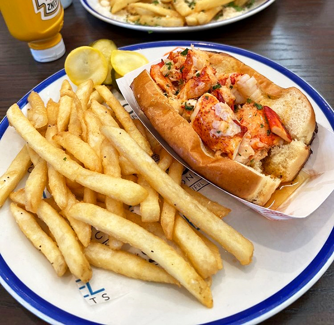 This lobster roll isn't just a sandwich—it's summer vacation on a plate. Buttery, toasted perfection cradling sweet lobster meat that tastes like the Atlantic's finest offering.