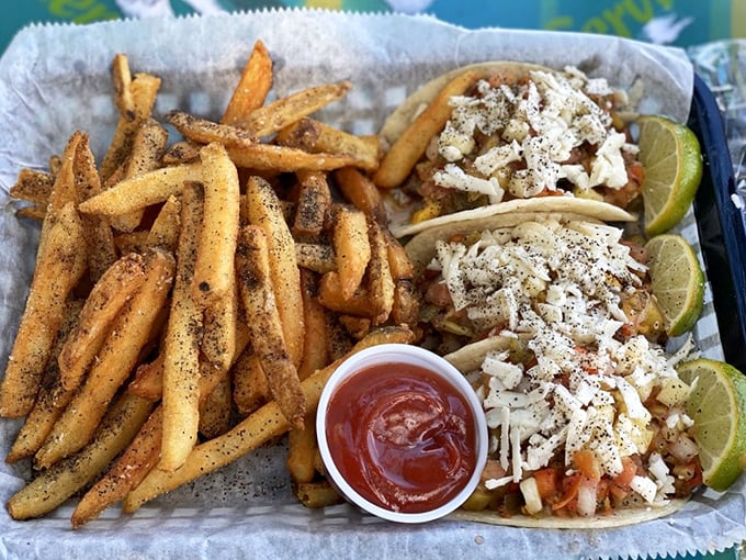 These tacos don't need a fancy introduction – just fresh fish, simple toppings, and fries seasoned to perfection. Vacation on a plate.