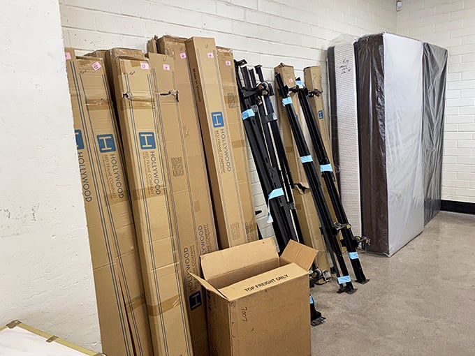 New mattresses in their natural habitat—waiting for homes. Like apartment-hunting in reverse: the beds are interviewing potential owners.