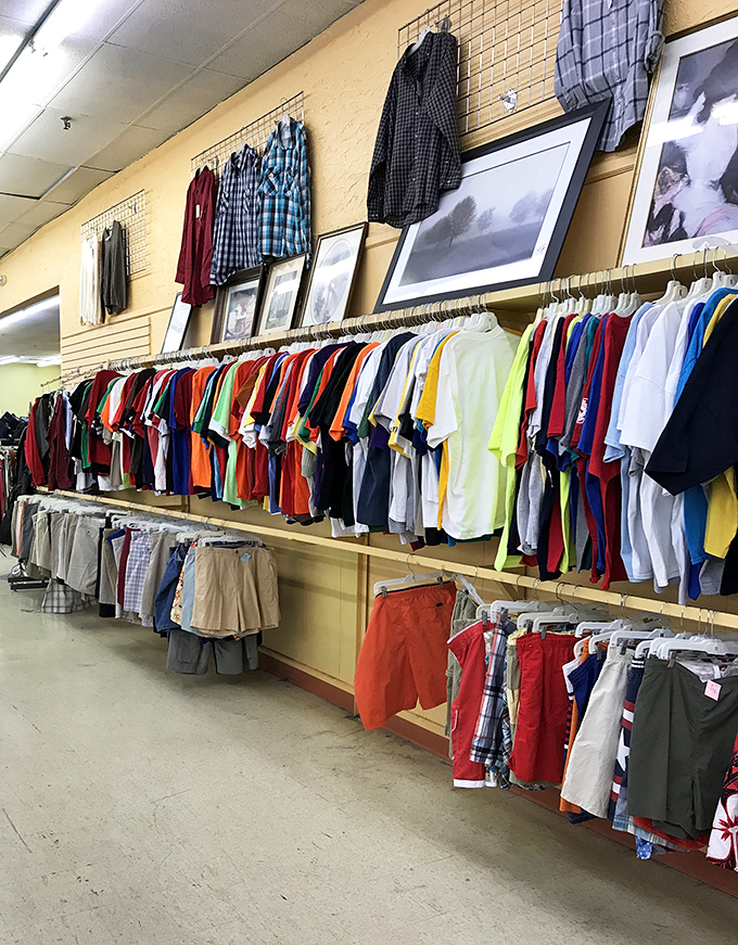 Color-coded clothing nirvana! The men's section proves secondhand shopping isn't just for vintage-hunting hipsters—it's for savvy shoppers of all stripes.