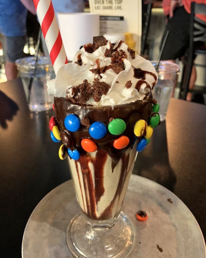 M&M's don't just melt in your mouth—they explode on this shake. Chocolate ganache and candy create a dessert that's basically childhood in glassware.