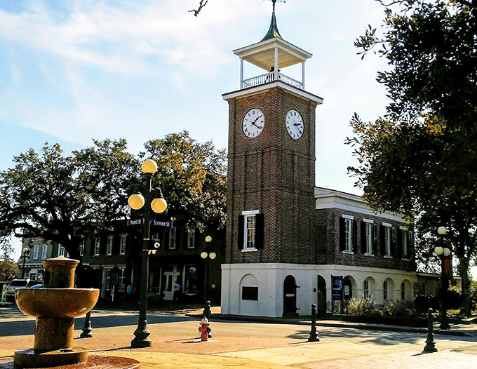 Georgetown's iconic clock tower stands sentinel over the town square, keeping time for generations of locals who've never been in a hurry anyway.