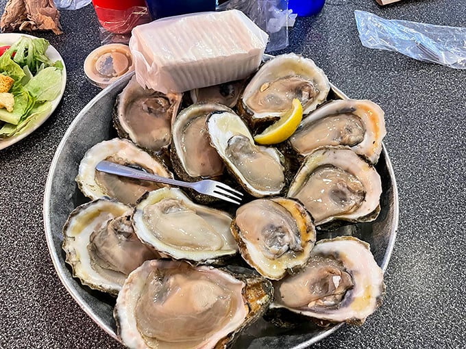Fresh Gulf oysters served simply with lemon—nature's perfect appetizer. No Instagram filter required for this kind of natural beauty. 