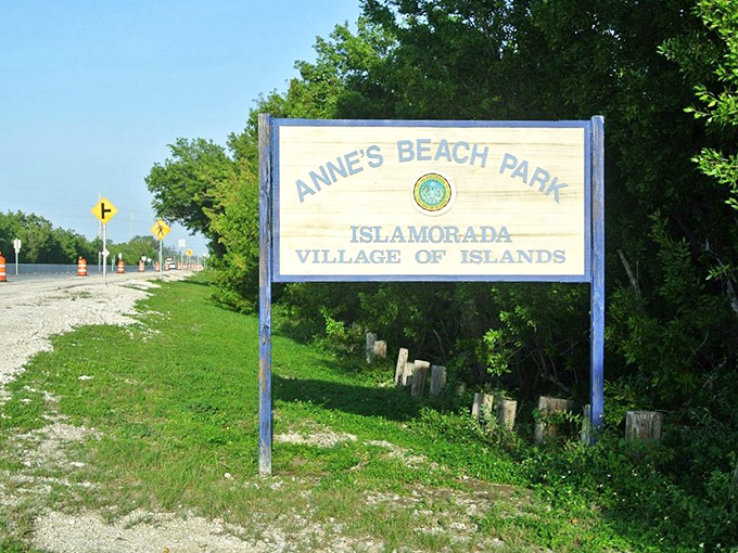 The unassuming entrance sign—nature's version of "nothing to see here, folks" before revealing one of the Keys' most beautiful secrets.