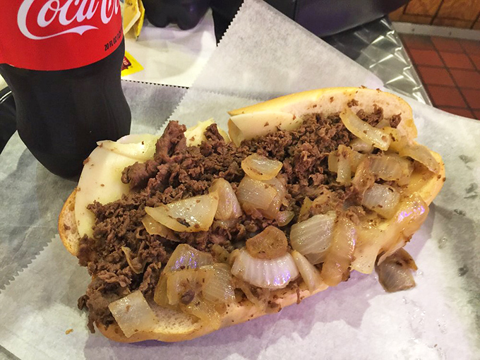 Behold the star of the show: thinly sliced ribeye and caramelized onions nestled in an Amoroso roll—Philadelphia's most perfect union since Ben met Franklin.