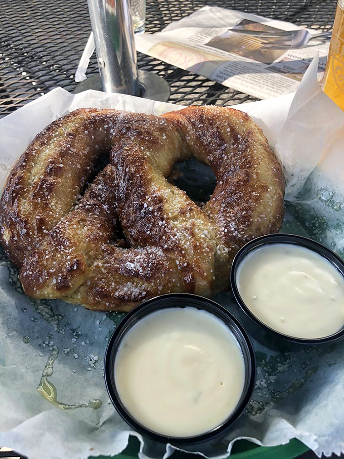 The star of the show arrives! This isn't just a pretzel—it's a golden-brown masterpiece that makes other pretzels question their life choices.