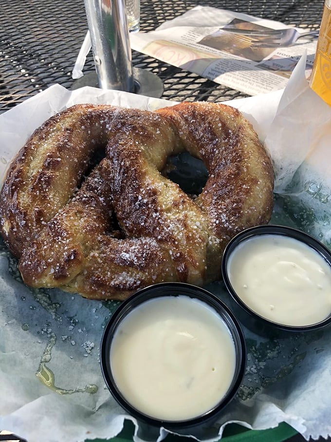 The star of the show arrives! This isn't just a pretzel—it's a golden-brown masterpiece that makes other pretzels question their life choices.