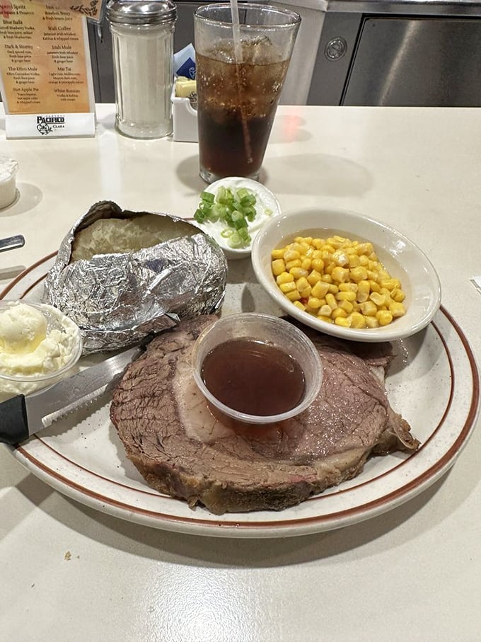 The Friday night prime rib isn't just dinner—it's an event. Tender, juicy perfection with all the fixings that makes vegetarians question their life choices.