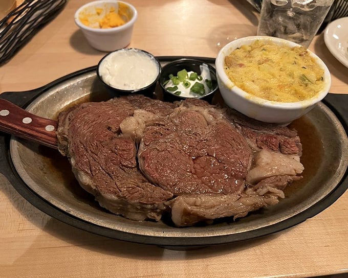 Behold the star of the show: prime rib so perfectly cooked it might make you propose marriage to your server. The au jus alone deserves its own fan club.