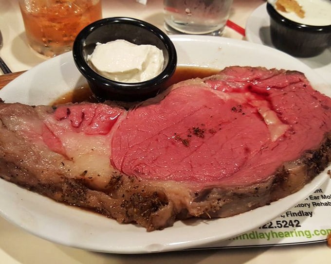 Prime rib so perfectly pink it should come with its own Instagram filter. The horseradish cream is the supporting actor that steals the show.