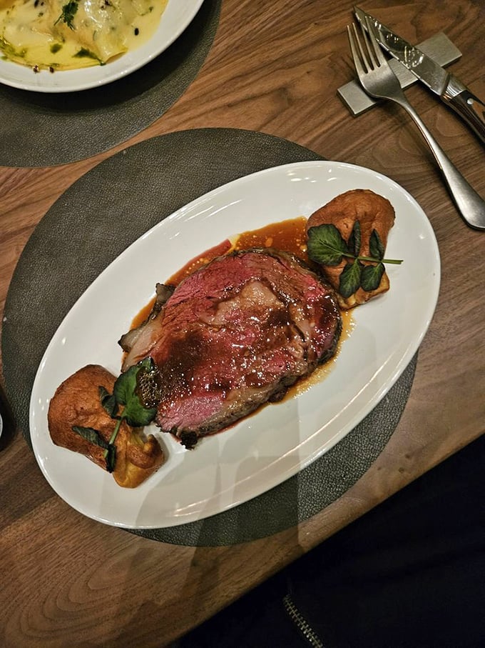 Behold the prime rib that has achieved legendary status, perfectly pink and glistening with savory perfection.