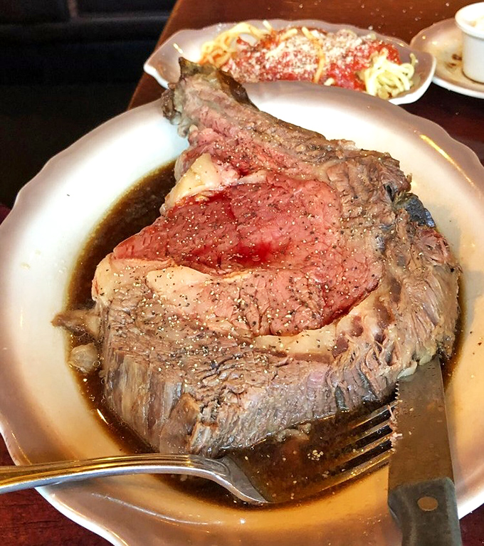 Behold the prime rib in all its glory—a carnivore's dream where the meat is so tender it practically surrenders to your fork before you even touch it.