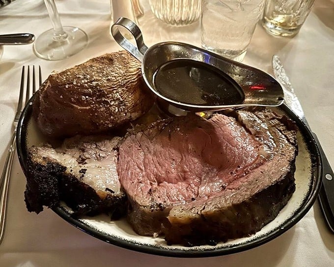 Prime rib that makes vegetarians question their life choices. The au jus isn't just a sauce—it's liquid gold worth bottling and taking home.
