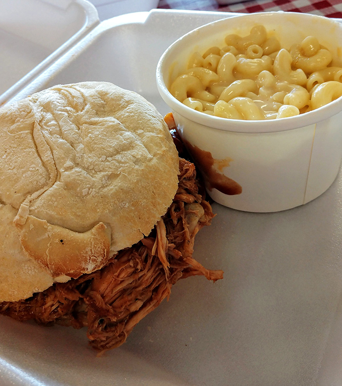 This pulled pork sandwich isn't just food – it's edible evidence that patience and smoke create magic that no microwave ever could.