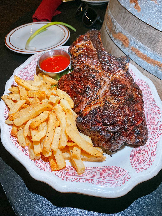 This isn't just a steak—it's a masterpiece of meat, with that perfect char only achievable through the ancient dance of fire and beef.