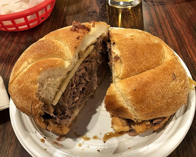 The star of the show—a roast beef sandwich so perfectly executed it makes you wonder why anyone bothers with complicated food. Simple perfection on a kaiser roll.