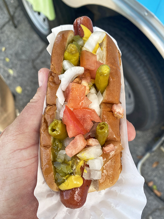 Behold the Sabrett masterpiece: where pickles, jalapeños, and peanut butter create beautiful, delicious chaos together.