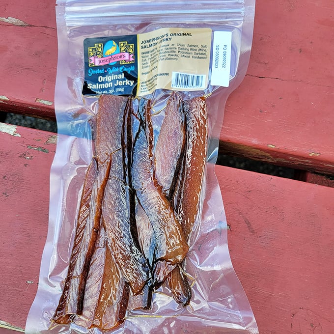 Salmon jerky that looks like it could sustain Lewis and Clark through another expedition—chewy, savory strips of Pacific Northwest perfection.