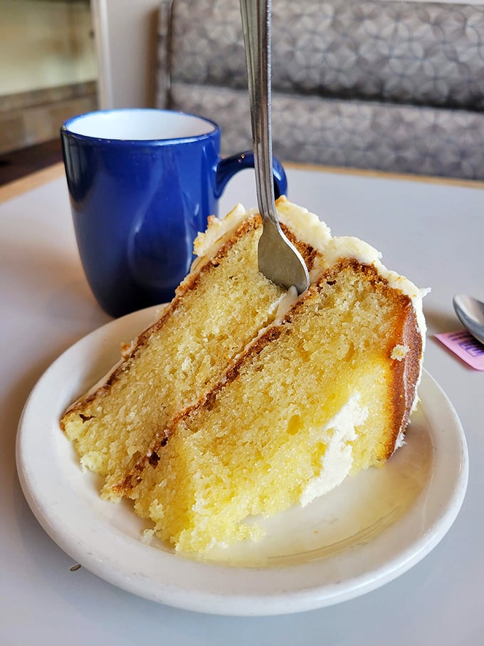 This slice of golden cake isn't just dessert – it's a sweet reminder that sometimes the simplest pleasures are the most profound.