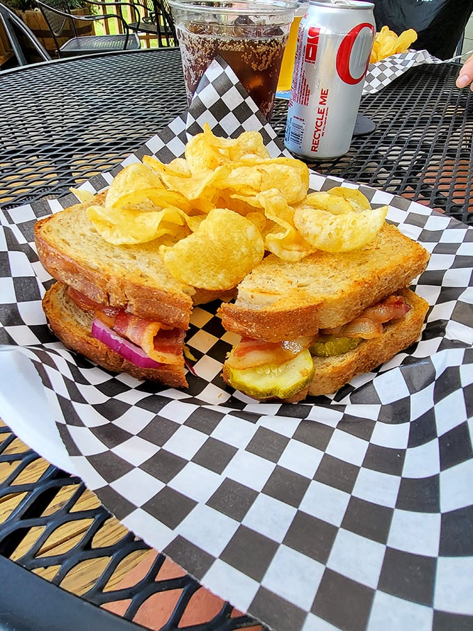 This sandwich isn't playing games—it's showing off pickle slices and perfectly toasted bread like it's auditioning for the Sandwich Hall of Fame.