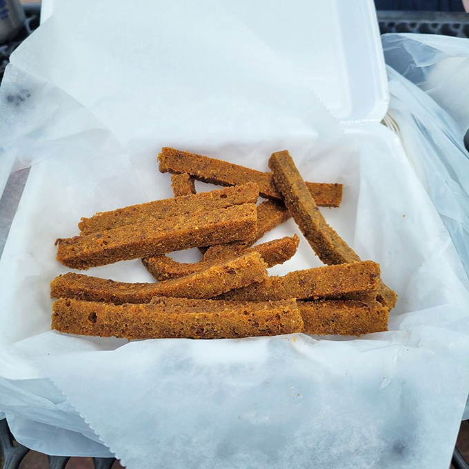 Scrapple fries—Pennsylvania Dutch meets street food innovation. These golden-brown treasures are what breakfast dreams are made of.