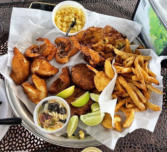 The seafood sampler isn't just a meal, it's a Florida autobiography told through perfectly fried treasures from the deep.