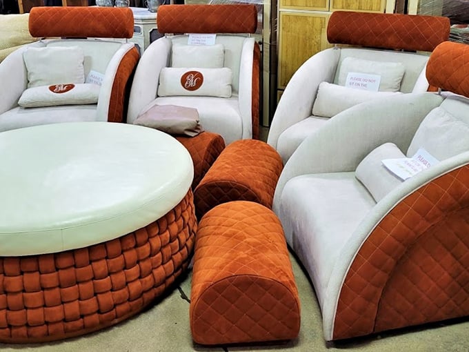 These tangerine dream chairs aren't just furniture—they're conversation pieces that scream "Miami glamour" without saying a word about their thrift store origins.