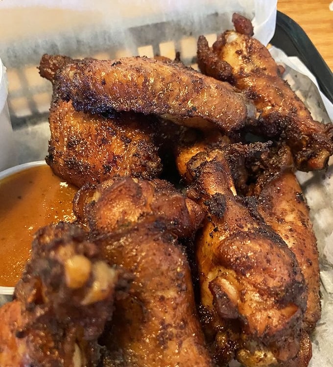 These wings achieved that coveted mahogany glow that barbecue dreams are made of – pure smoky perfection.