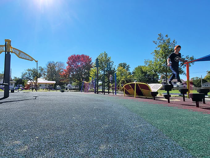 Modern play spaces with a small-town soul. South Park's colorful equipment invites kids to experience the original "social network" – making friends face-to-face.